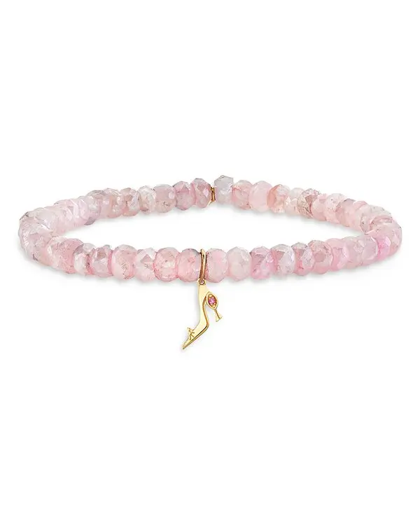 SYDNEY EVAN Glinda Pure Heel Charm Beaded Bracelet - Pink/gold