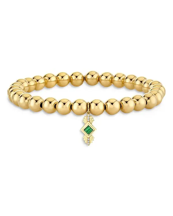 SYDNEY EVAN 14k Yellow Gold Diamond And Malachite Art Deco Charm Bracelet - Gold/green