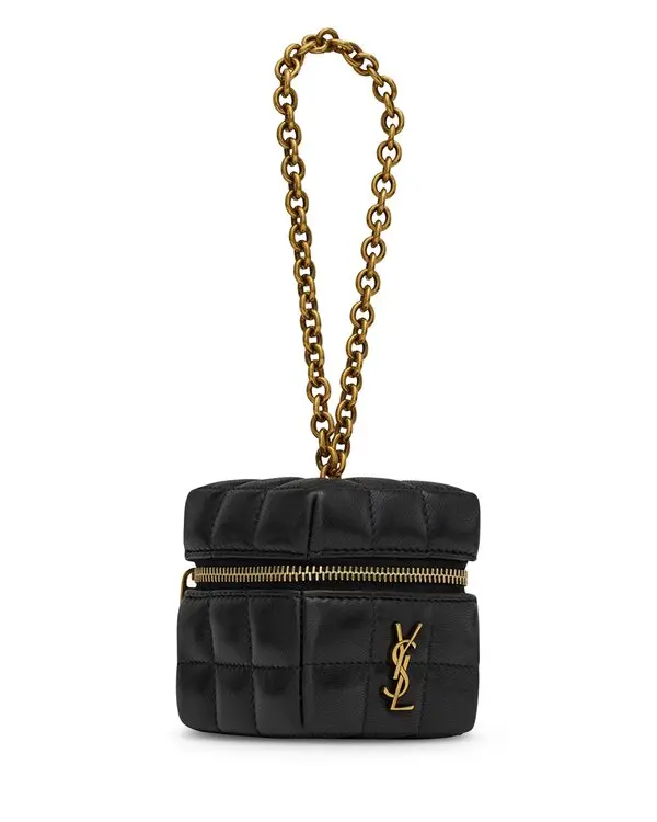 Saint Laurent Cassandre Matelasse Carre Mini Cube On Chain - Black Lambskin/gold