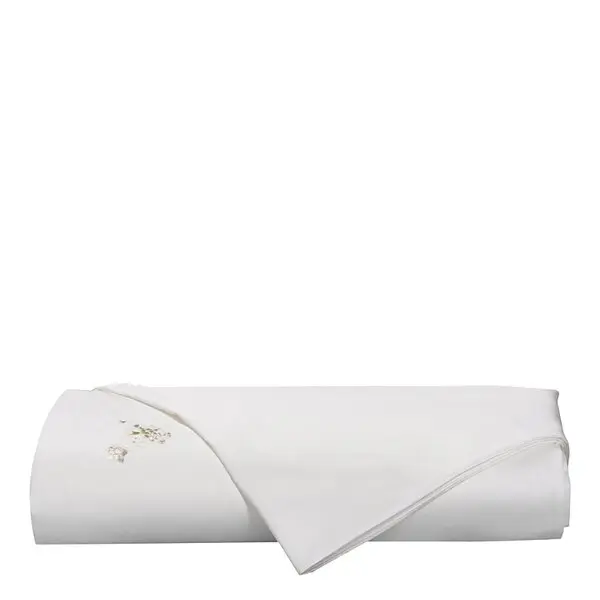 DEA LUXURY LINENS Dea Palm Beach Ibla Embroidered Sateen Duvet Cover, King - Natural/ivory