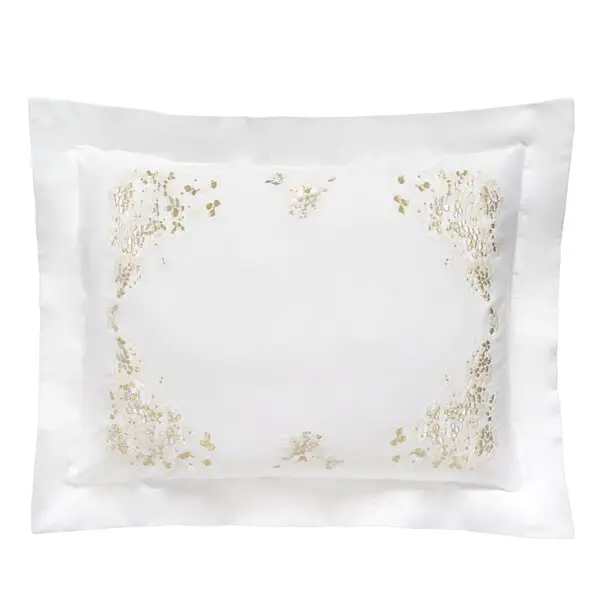 DEA LUXURY LINENS Dea Palm Beach Ibla Embroidered Sateen Standard Sham - Natural/ivory