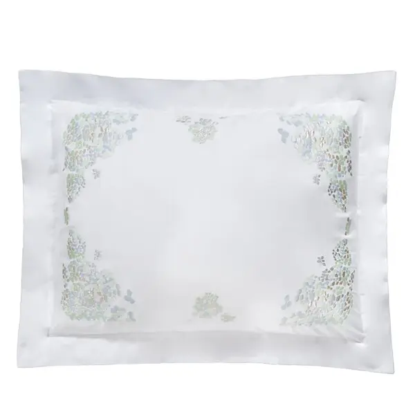 DEA LUXURY LINENS Dea Palm Beach Ibla Embroidered Sateen Standard Sham - White/aqua