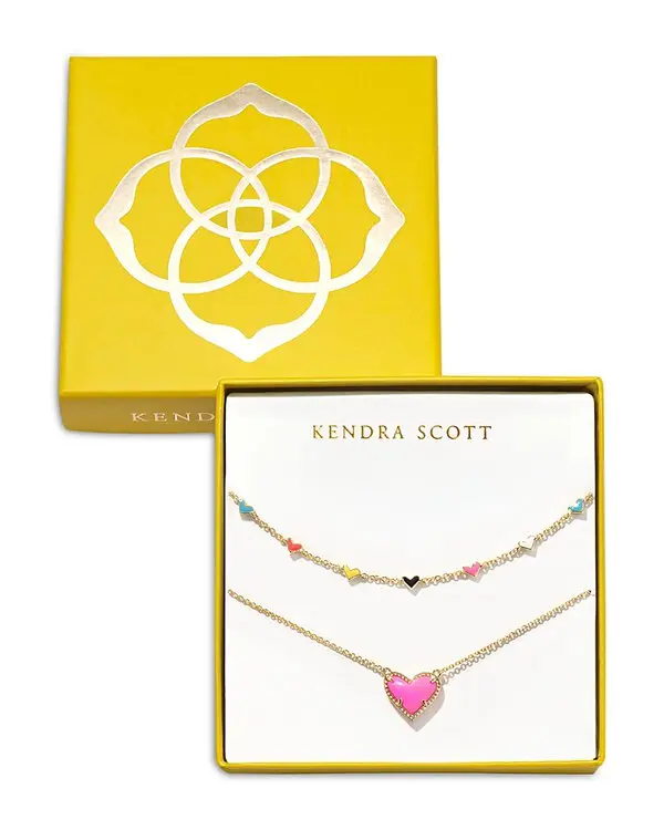 Kendra Scott Ari Haven Enamel Heart Necklace Set - Gold/pink