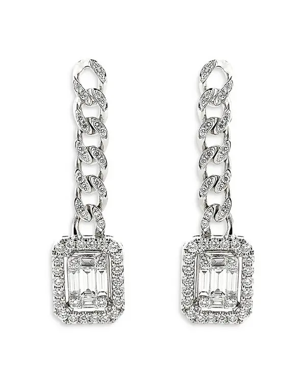ZYDO 18k Gold Groumette Link Diamond Dangling Earrings - White