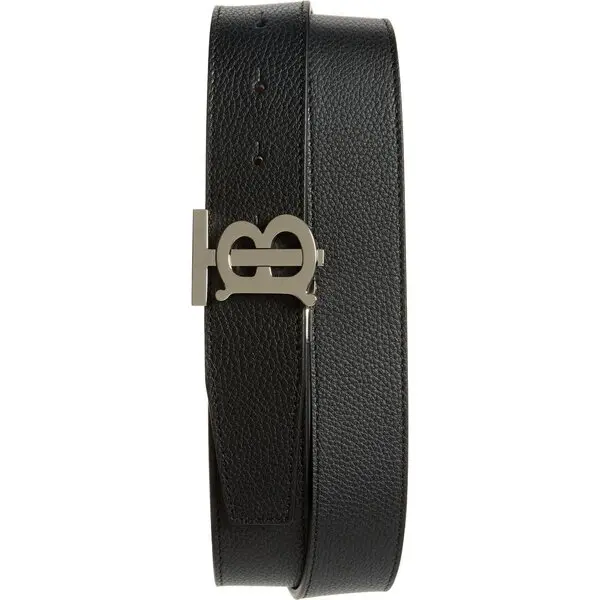 Burberry Tb Reversible Leather Belt - Black/ Tan/ Silver