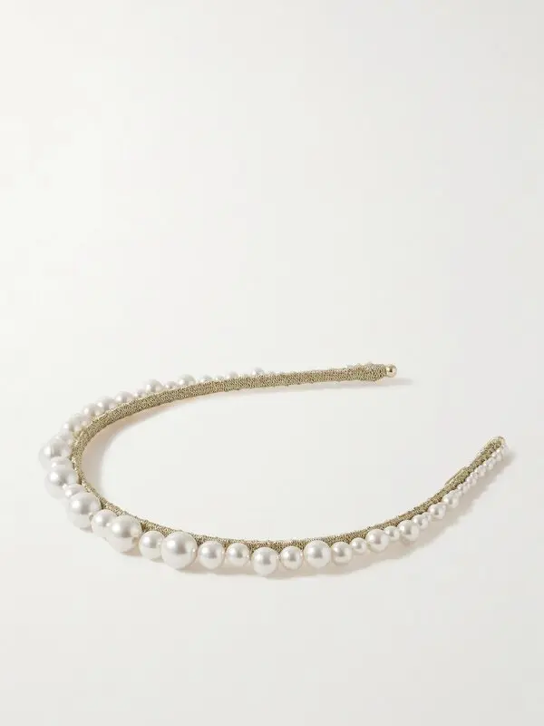 JENNIFER BEHR Belladonna Pearl-embellished Knitted Headband - Off-white