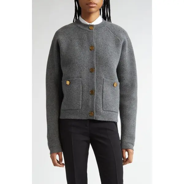 TOTEME Hammered Button Wool-cashmere Cardigan - Grey Melange