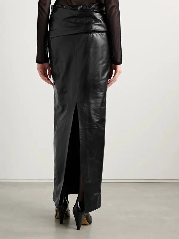 Khaite Winler Gathered Leather Maxi Skirt