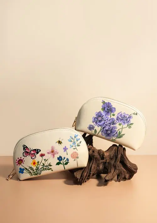 ALEPEL Hand-painted Makeup Bag - Pressed Flowers