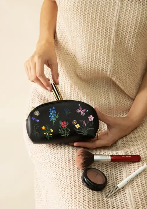 ALEPEL Hand-painted Makeup Bag - Pressed Flowers