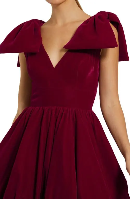 Mac Duggal Velvet Bubble Mini Dress With Shoulder Bow