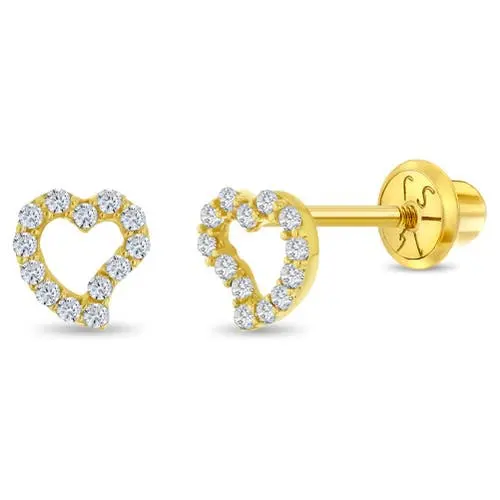 IN SEASON JEWELRY 14k Yellow Cubic Zirconia Heart Stud Earrings - Gold