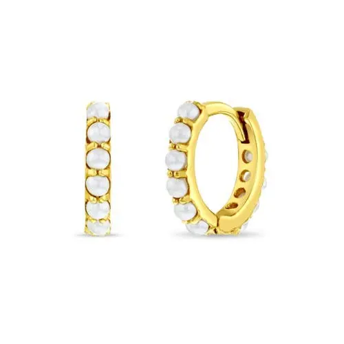 IN SEASON JEWELRY 14k Yellow Gold Simulated Pearl Huggie Earrings - White