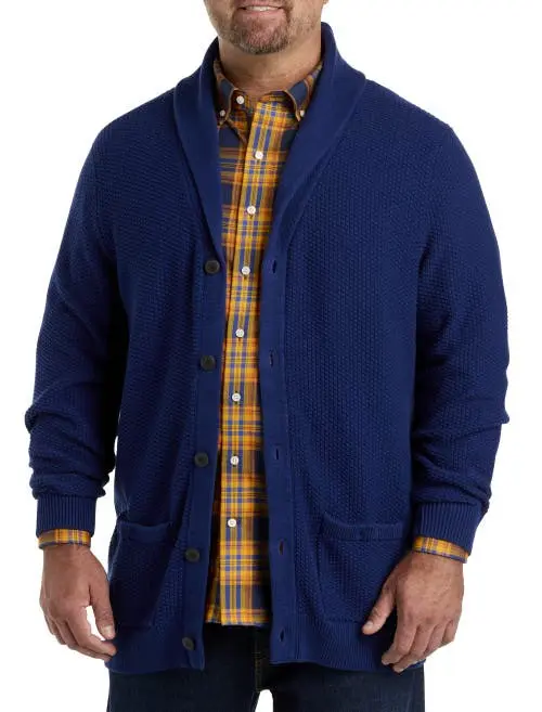 OAK HILL BY DXL Shawl Collar Cotton Cardigan - Blue Depths