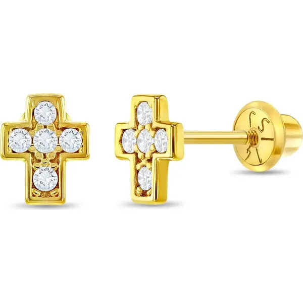 IN SEASON JEWELRY 14k Cubic Zirconia Cross Stud Earrings - Gold