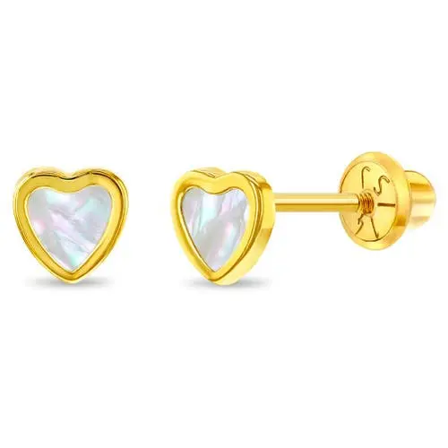 IN SEASON JEWELRY 14k Yellow Gold Mother Of Pearl Heart Earrings - White