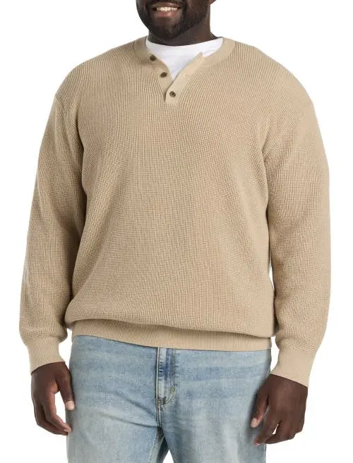 OAK HILL BY DXL Big & Tall Waffle-knit Henley Sweater