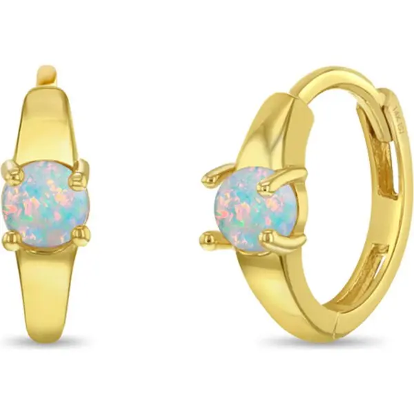 IN SEASON JEWELRY 14k Yellow Gold Hoop Earrings With Simulated - Opal