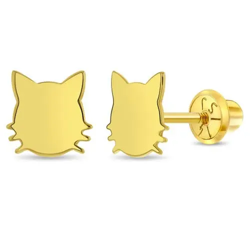 IN SEASON JEWELRY 14k Yellow Kitty Cat Stud Earrings - Gold
