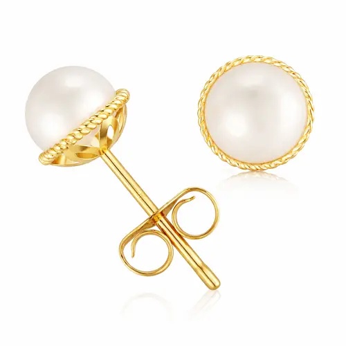 DONATELLO GIAN Name' Sterling Silver Shell Pearl Stud Earrings - Gold