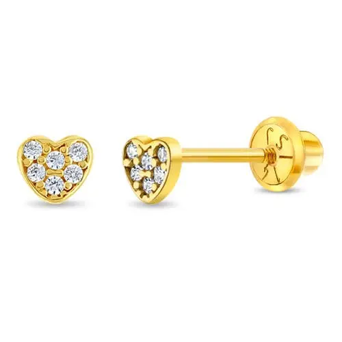 IN SEASON JEWELRY 14k Yellow Cubic Zirconia Heart Stud Earrings - Gold