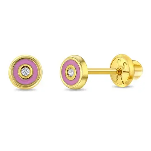 IN SEASON JEWELRY 14k Yellow Gold Donut Earrings - Pink