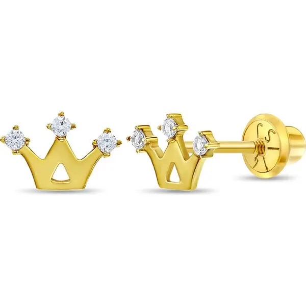 IN SEASON JEWELRY 14k Yellow Crown Stud Earrings With Cubic Zirconia - Gold