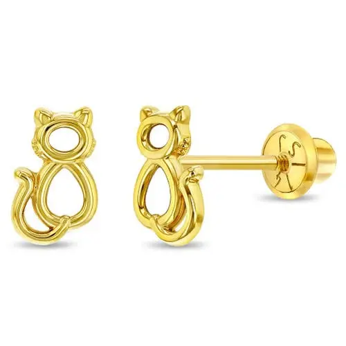 IN SEASON JEWELRY 14k Yellow Kitty Cat Earrings - Gold