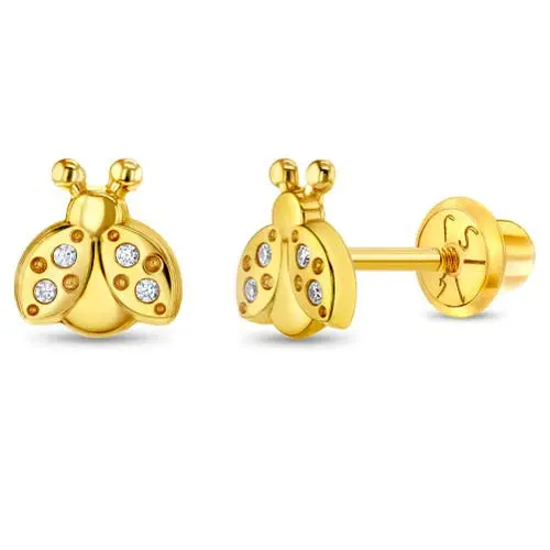 IN SEASON JEWELRY 14k Yellow Cubic Zirconia Ladybug Stud Earrings - Gold