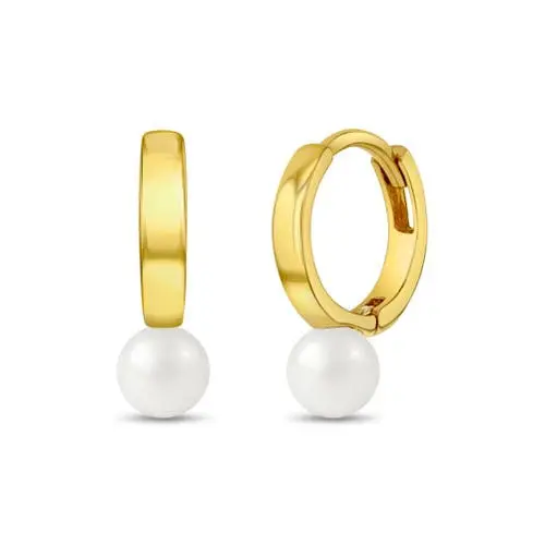 IN SEASON JEWELRY 14k Yellow Gold Hoop Earrings With Freshwater Cultured Pearls - White