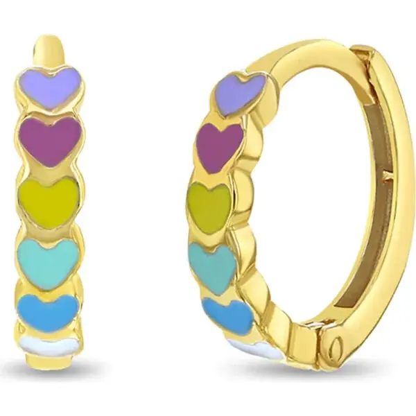 IN SEASON JEWELRY 14k Yellow Multicolored Heart Hoop Earrings - Gold