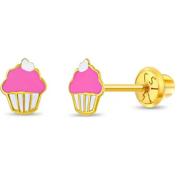 IN SEASON JEWELRY 14k Frosted Cupcake Earrings - Pink