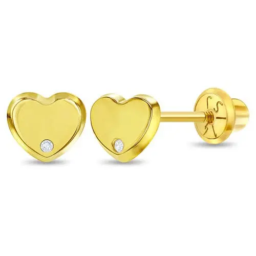 IN SEASON JEWELRY 14k Yellow Diamond Heart Earrings - Gold