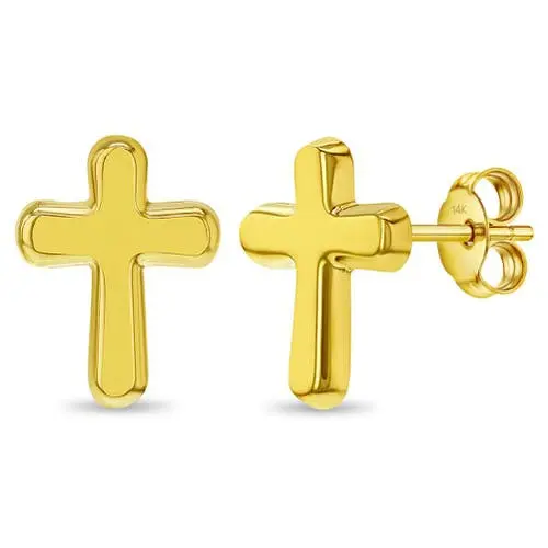 IN SEASON JEWELRY 14k Yellow Cross Stud Earrings - Gold