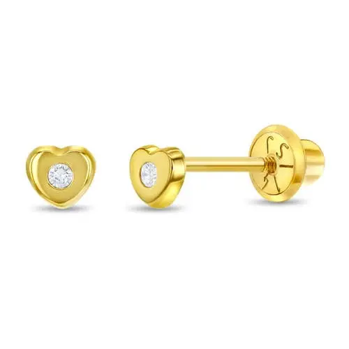 IN SEASON JEWELRY 14k Yellow Cubic Zirconia Heart Stud Earrings - Gold