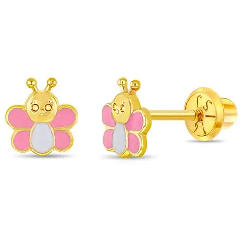 IN SEASON JEWELRY 14k Yellow Gold Butterfly Earrings - Pink