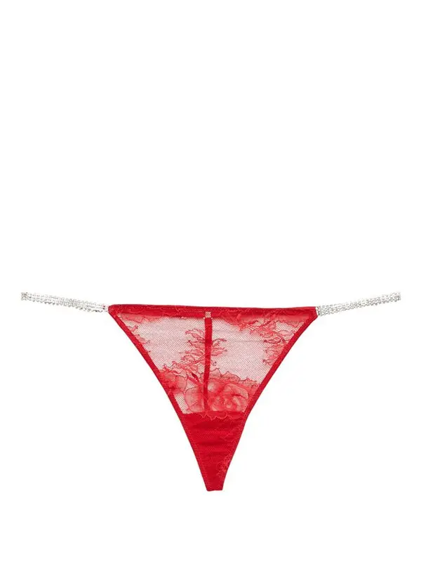 Fleur Du Mal Crystal Bouquet Lace V-string - Red