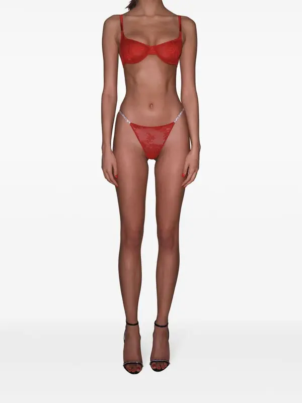 FLEUR DU MAL Crystal Bouquet Lace V-string - Red