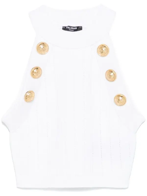 Balmain Coin Button Halter Top - White