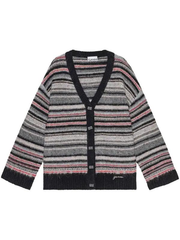 GANNI Striped Buttoned Cardigan