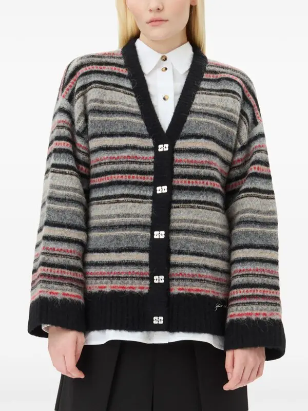 GANNI Striped Buttoned Cardigan