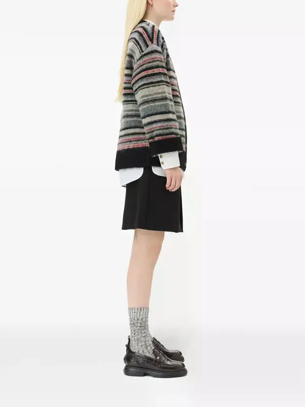GANNI Striped Buttoned Cardigan - Grey