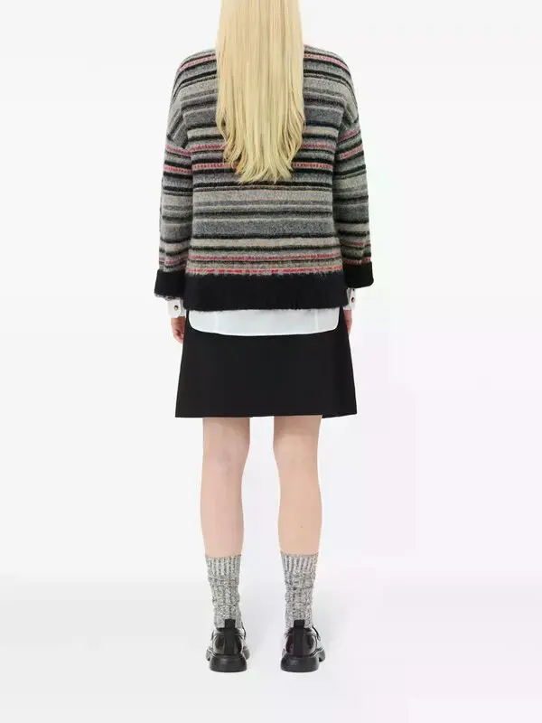 GANNI Striped Buttoned Cardigan - Grey