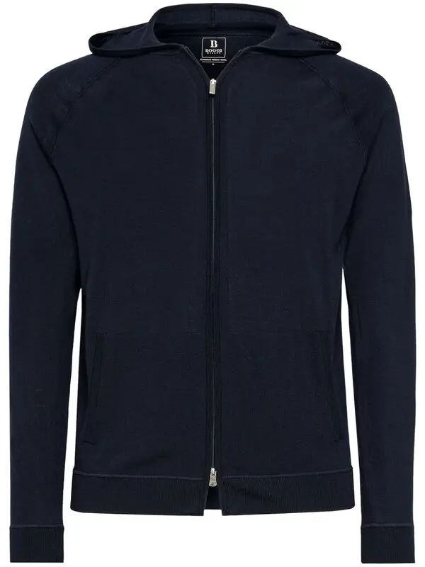 Boggi Milano Merino-wool Zip Hoodie - Blue