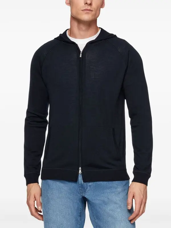 Boggi Milano Merino-wool Zip Hoodie - Blue