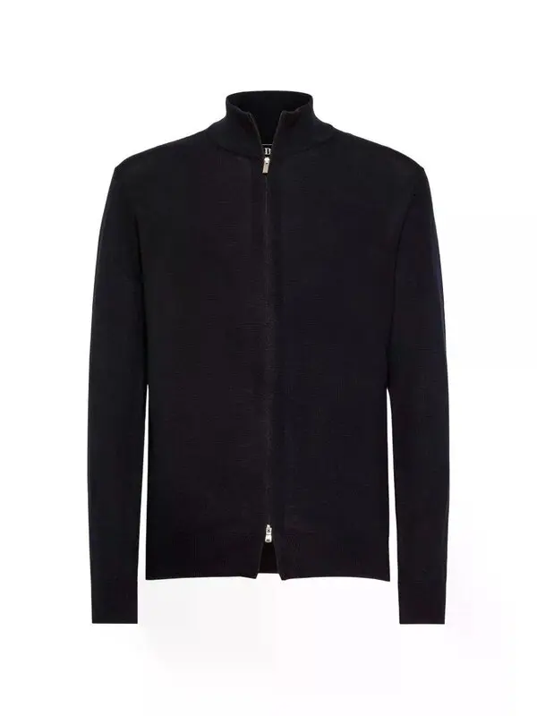 Boggi Milano Merino Wool Zip Cardigan - Blue
