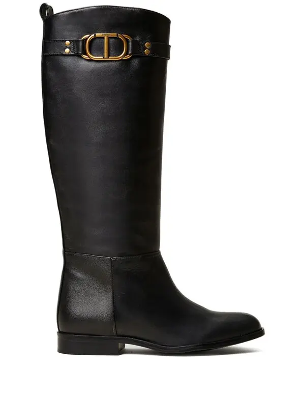 TWINSET Oval T Leather Knee High Boots