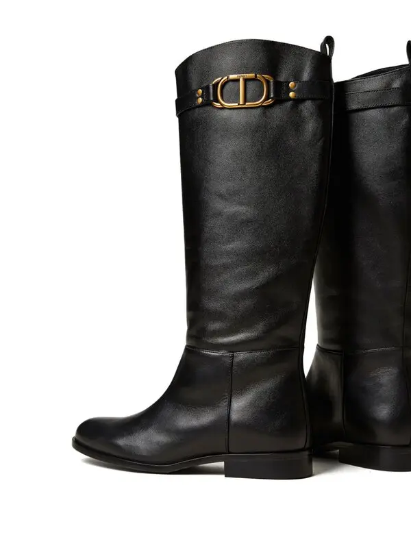 TWINSET Oval T Leather Knee High Boots