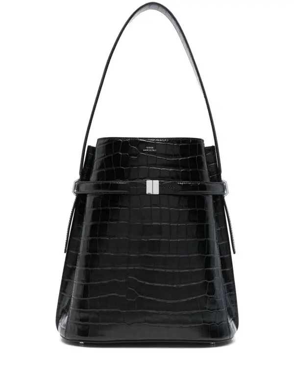 TOTEME Croc-embossed Bucket Bag - Black
