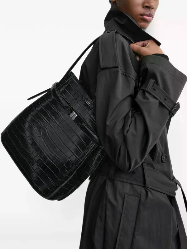 TOTEME Croc-embossed Bucket Bag - Black